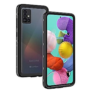 Lanhiem Samsung Galaxy A51 Case, IP68 Waterproof Dustproof Shockproof Case with Built-in Screen Protector, Full Body Sealed Underwater Protective Clear Cover for Galaxy A51 4G, Black