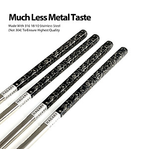 Hagary Mountain Black Chopsticks Metal Chopsticks Reusable Designed In Korea Japanese Style Stainless Steel 316 18/10 Non-Slip Dishwasher Safe (Black - 2 Pairs)