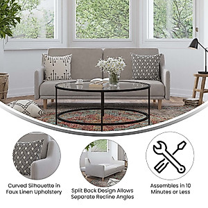 Flash Furniture Delphine Convertible Split Back Sofa Futon - Gray Faux Linen Upholstery - Solid Wood Legs - Curved Armrests - Sleeper Couch for Small Spaces,Grey