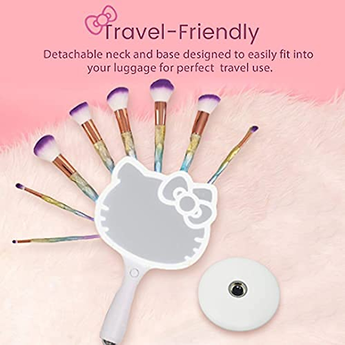 Impressions Vanity Hello Kitty LED Handheld Mirror, Makeup Vanity Mirror with Standing Base and Adjustable Brightness