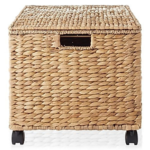 Casafield Rolling Filing Cabinet, Natural - Water Hyacinth File Organizer with Lid and Locking Wheels, Home Office Storage for Hanging Folders
