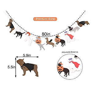 Halloween Dog Garland - Halloween Spooky Dogs Banner, Cute Witch Hat Pumpkin Puppy Dog Hanging Banner, Halloween Puppy Theme Wall Decor