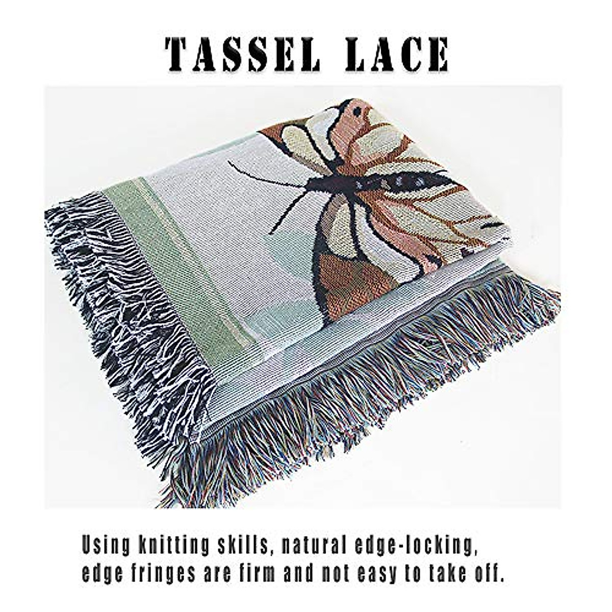 PHNAM Butterfly Throw Blanket with Fringe for Couch Bed Soft Decorative Cozy Woven Knit Warm Bed Throws Reversible for Chair, Sofa, Living Room, Bedroom (51x63 inches) (Butterfly)