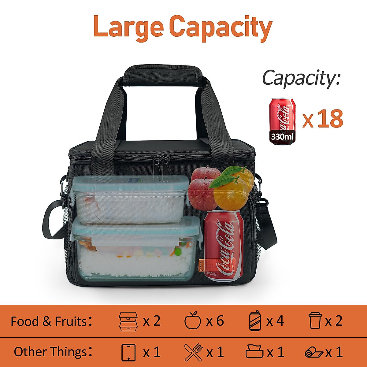 BUDO Lunch Bags for Men and Women, Insulated Waterproof Lunch Box, Reusable Lunch Tote with Adjustable Shoulder Strap, Lunch Warmer Cooler Bag for Adults to Work Camping Picnic Trips