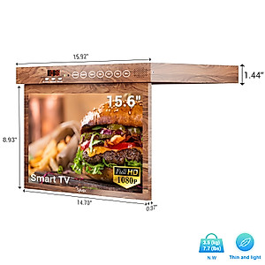 SYLVOX Kitchen TV,15.6 inch Under Cabinet TV, Televison for Kitchen, Smart TV Built-in APP Store, Support WiFi Bluetooth, 1080P Small TV for RV Camper, Bedroom, Boat