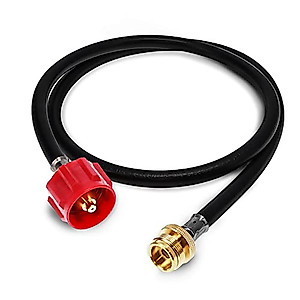 Megamaster 820-0065C 1 Burner Portable Gas Grill for Camping, Outdoor Cooking, Outdoor Kitchen, Patio, Garden, Barbecue with Two Foldable legs, Red + Black & Gas One 4 ft Propane Hose 1lb to 20lb