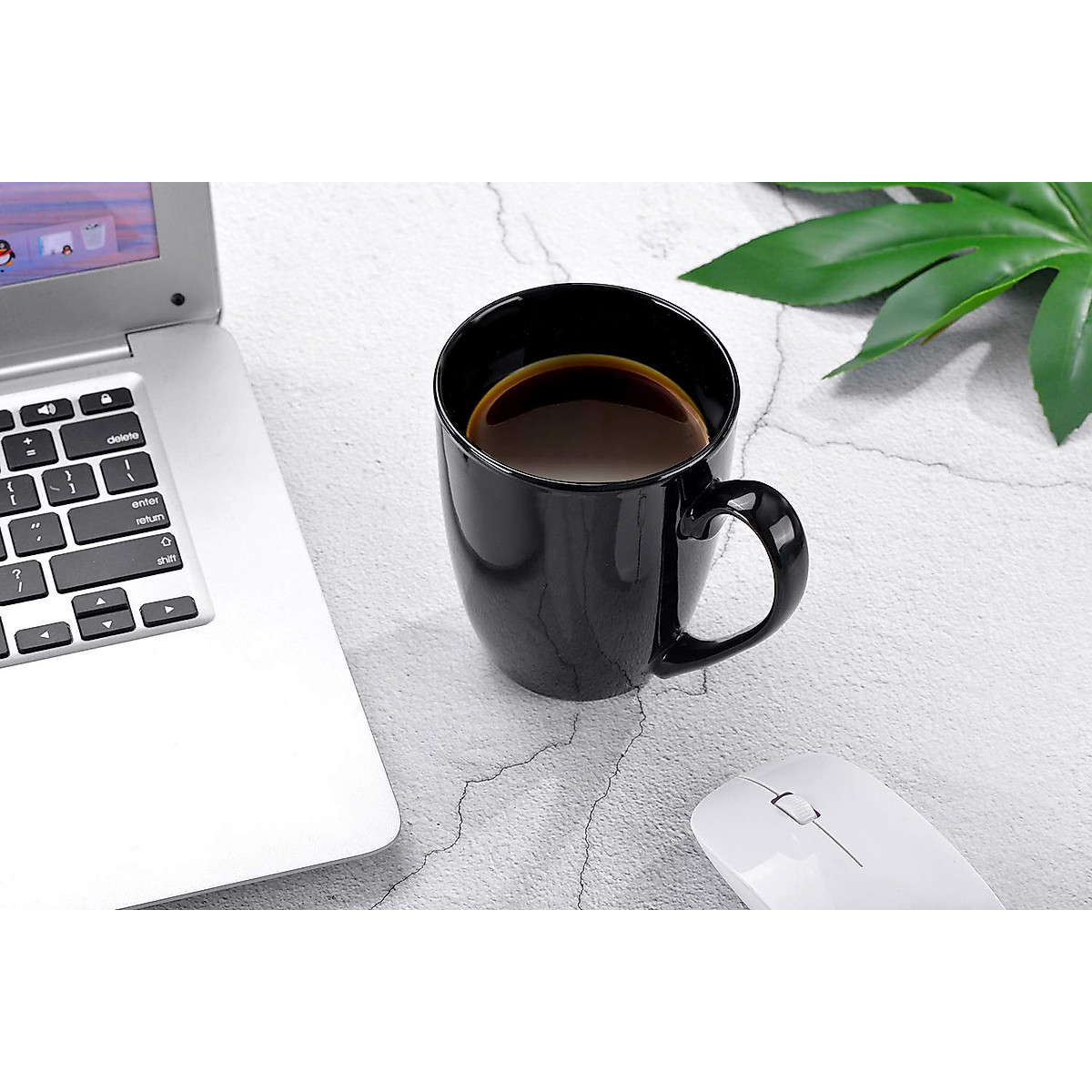 MIWARE 13 Ounce Porcelain Mugs, Set of 6, Tea and Coffee Mug Set, Black (BLack, 13OZ)