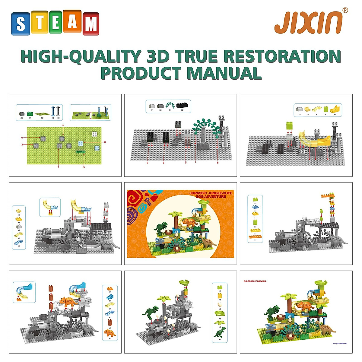 JIXIn Dinosaur Marble Runs for Kids 4-8/Building Blocks Compatible with DUPLO Lego Sets/Toddler Marble Run for Kids Ages 3-5/125 PCS Classic Big Blocks Montessori Learning STEM Toys for Kids Age 3+