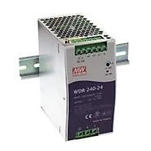 Mean Well WDR-240-24 DIN Rail Power Supplies 240W 24V 10A, PFC, 180-550VACin, Adj Output, DC OK Relay, Enclosed