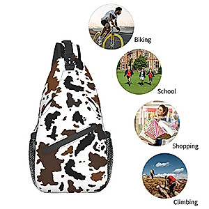 Cow Print Sling Backpack,Crossbody Sling Bag Travel Hiking Daypacks Pattern Rope Chest Shoulder Daypack For Men Women