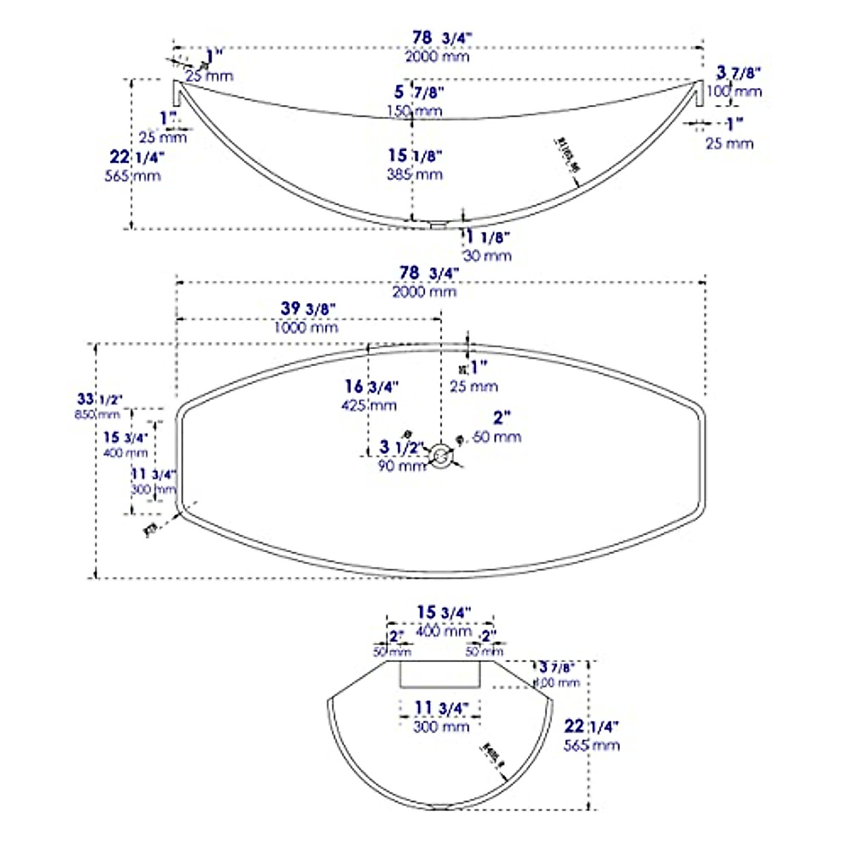 ALFI brand HammockTub1-BM Black Matte 79" Acrylic Suspended Wall Mounted Hammock Bathtub