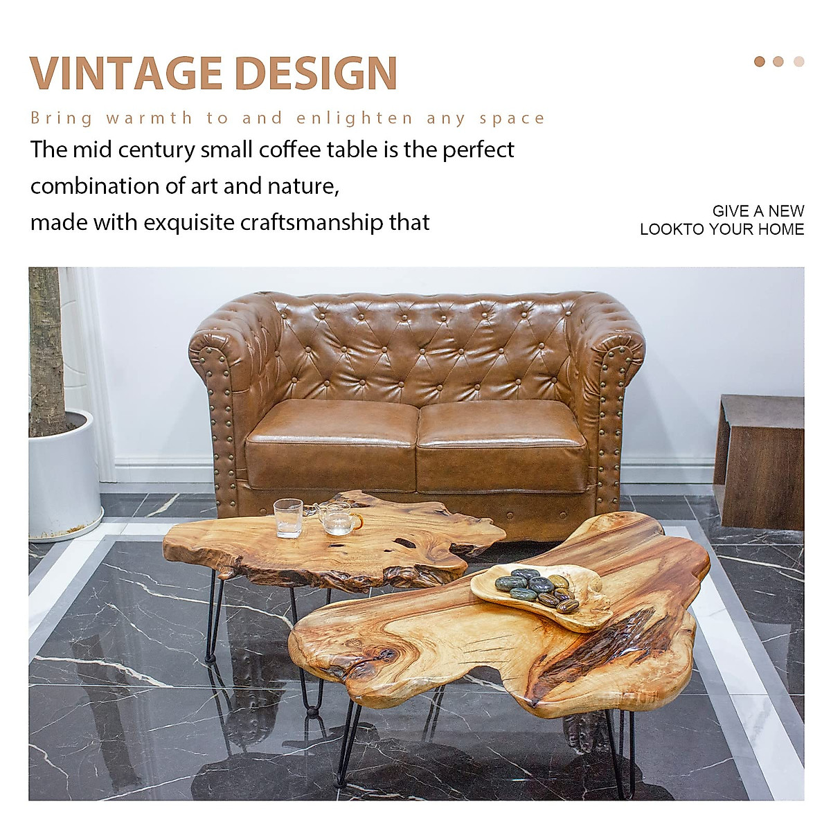 BTEOBFY Natural Wood Coffee Table with Clear Lacquer Finish and Metal Hairpin Legs for Living Room - 16" Tall - Mesa de Centro para Sala