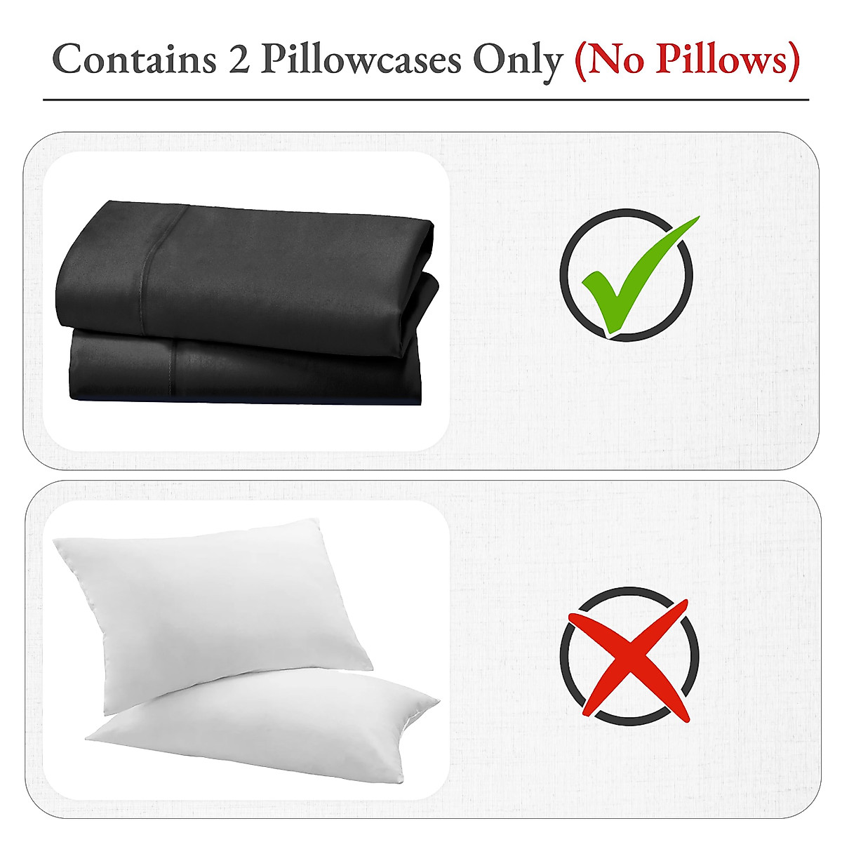 California Design Den King Size Pillowcase Set - 400 Thread Count, 100% Cotton Sateen, Luxury Set of 2 Pillow Covers, Breathable, Cooling, Soft for Comfortable Quality Sleep - Black