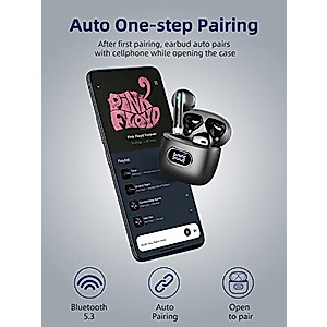 Wasart Wireless Earbud, Bluetooth 5.3 Headphones with 4 ENC Mics, 32H Bluetooth Earphones with Dual LED Display, Wireless Headphones in Ear IP7 Waterproof Bass, Ear Buds Noise Cancelling, USB-C, Black