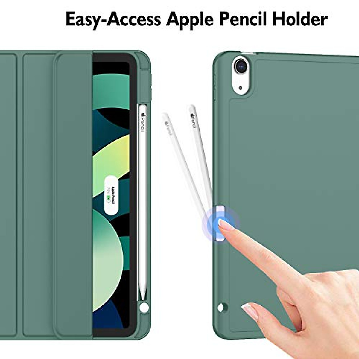 ZryXal iPad Air Case 5th Generation/4th Generation 2022/2020 10.9 Inch, Smart iPad Case[Support Touch ID and Auto Wake/Sleep] with Auto 2nd Gen Pencil Charging (New Midnight Green)