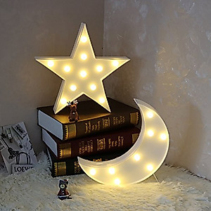 JUHUI Marquee Light Star Shaped LED Plastic Sign-Lighted Marquee Star Sign Wall Décor Battery Operated (White)