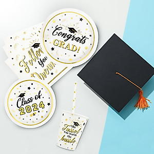 2024 Graduation Plates and Napkins Set Party Supplies Decorations, 192 Pcs Disposable Congrats Grad Paper Tableware for 24 Guests, Include 9” and 7” Plates, Napkins, Cup, Knife, Fork, Spoon and Straw
