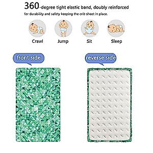 Emerald Themed Fitted Mini Crib Sheets,Portable Mini Crib Sheets Toddler Bed Mattress Sheets - Baby Crib Sheets for Girl or Boy,24“ x38“,Sea Green