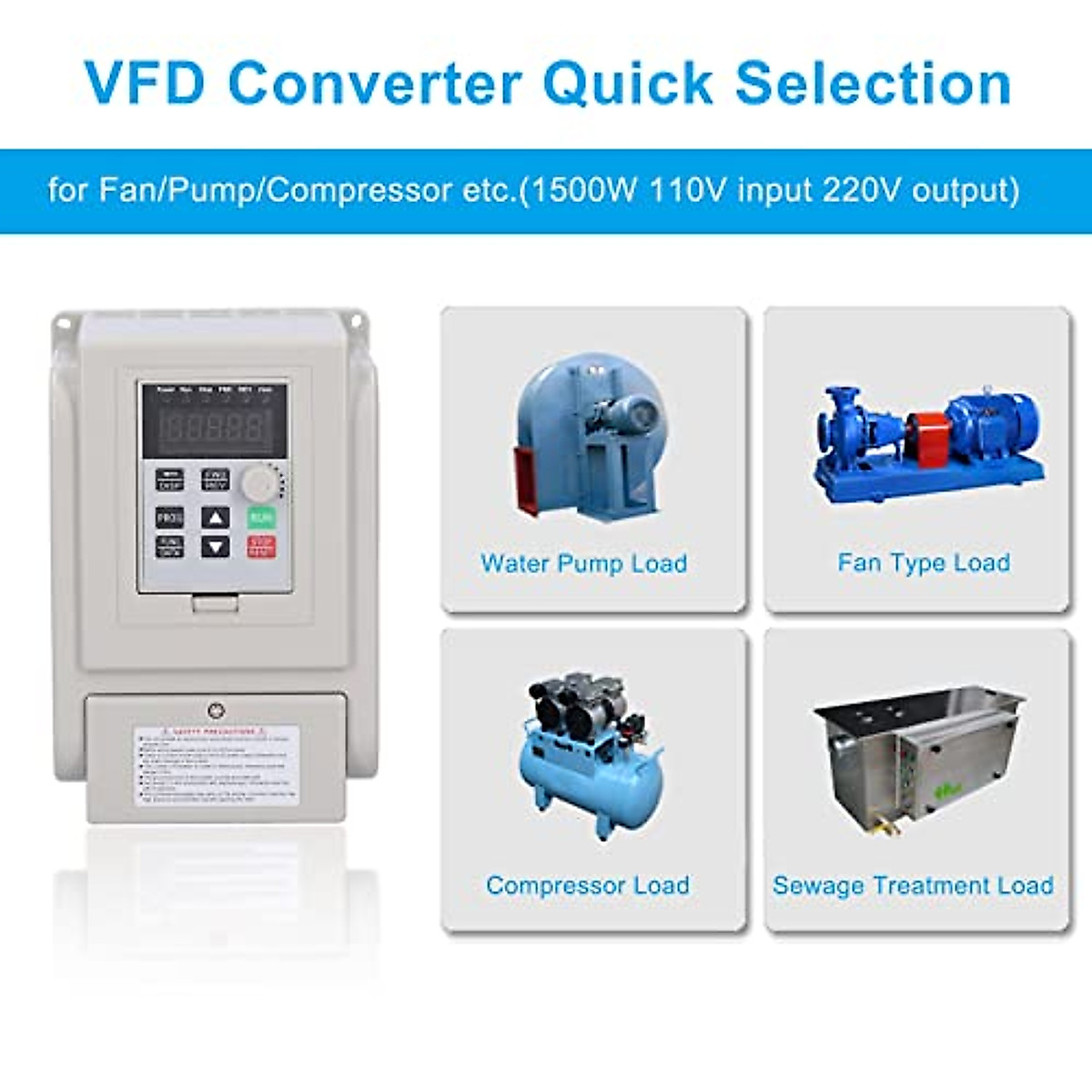 Wisoqu VFD Variable Frequency Drive,Single‑Phase 110VAC Input 3‑Phase 220VAC Output Variable Frequency Inverter,Motor Speed Controller,220V 1500W AT5‑1500X, default