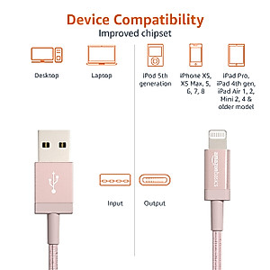 Amazon Basics USB-C to Lightning Charger Cable, Nylon Braided Cord, MFi Certified Charger for Apple iPhone 14 13 12 11 X Xs Pro, Pro Max, Plus, iPad, 6 Foot, Rose Gold
