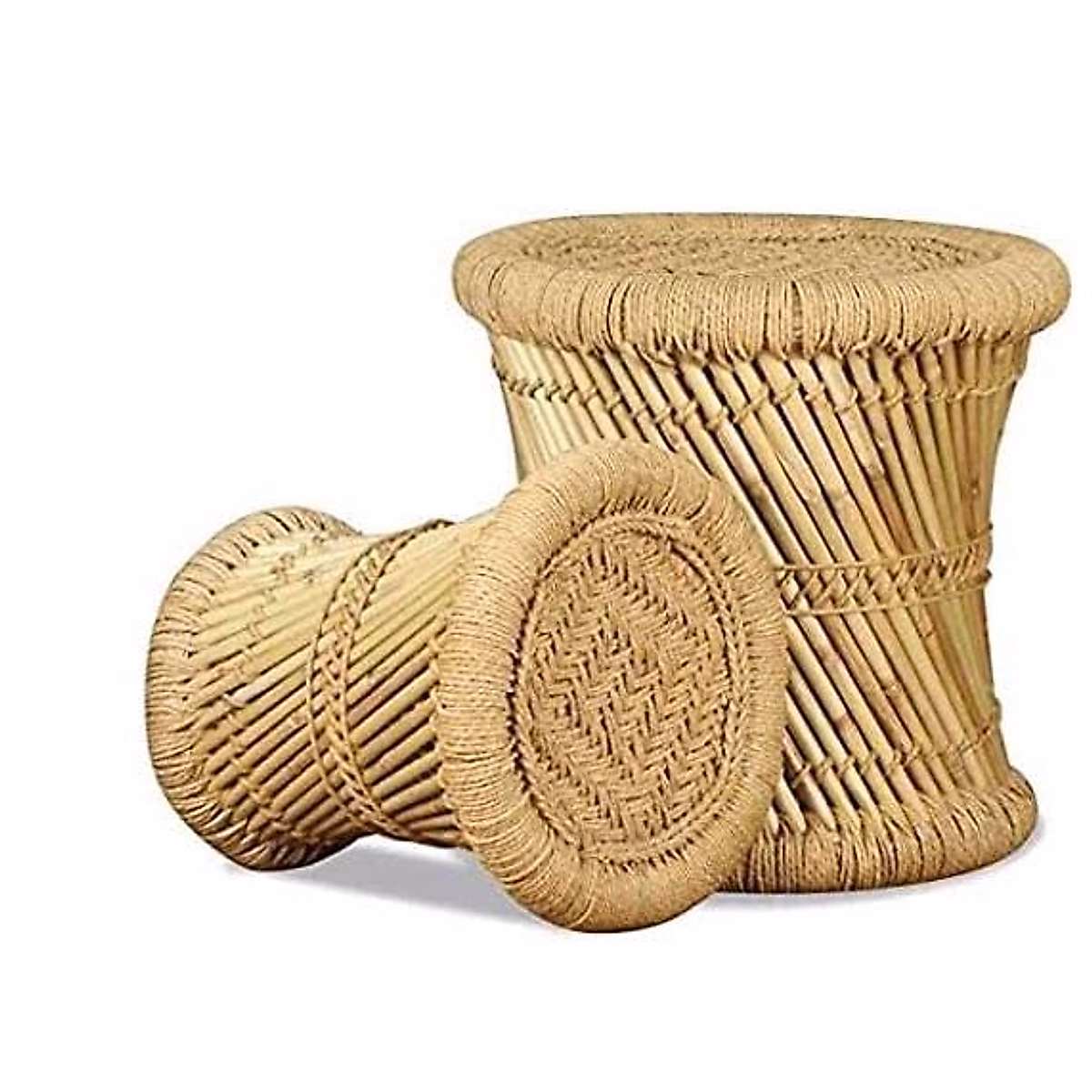 KAM Home Handicrafts Bamboo Stool MUDDA Stool Set of 2 PCS Chair/Stool/Muddha/Mudda for Outdoor Indoor Furnishing 2 Piece