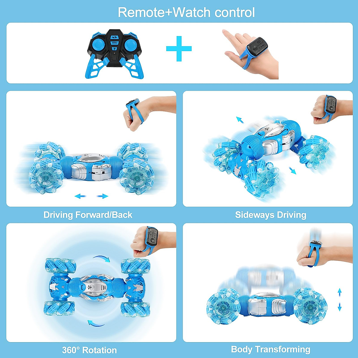 BEMITON Boys Aged 6-12 Birthday Gift Ideas- Gesture Sensing RC Stunt Car Toy for Kids, Hand-Controlled 2.4Ghz Remote Control Twist Cars, 4WD All-Terrain Off-Road Vehicle