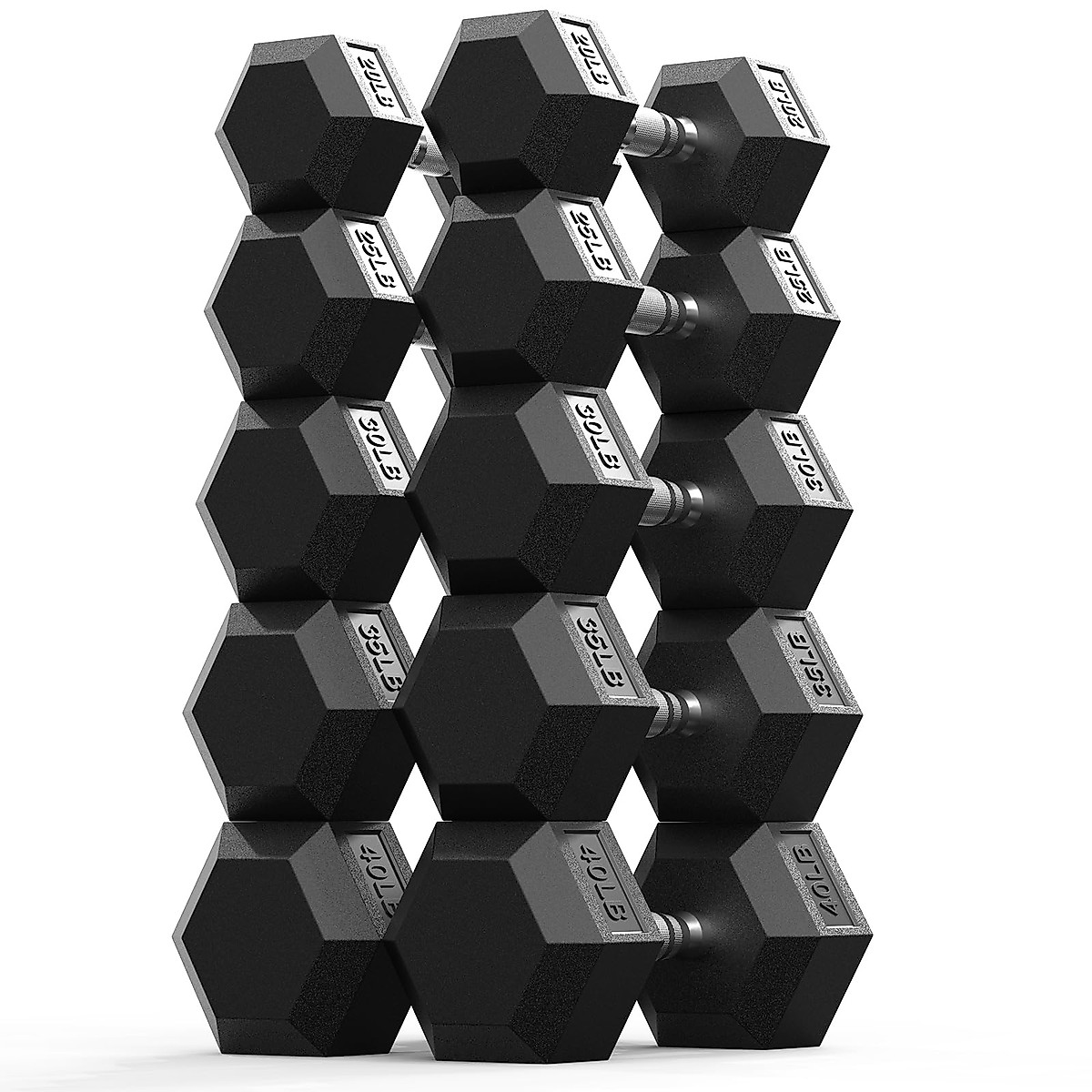 PAPABABE HEX Dumbbell Set, Rubber Encased Home Gym Dumbbells, Exercise & Fitness Weights Dumbbells Set of 2 for Women & Men, Hand Weight for Strength Training (A Pair of 20 25 30 35 40 LB Dumbbell)