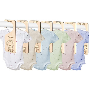 Gigicloud 7pcs Baby Closet Dividers for Clothes Organizer, Wooden Baby Closet Size Divider Organizer Set Clothing Dividers 0-24 Months Baby Clothes Size Hanger Organizer for Newborn Baby Clothes