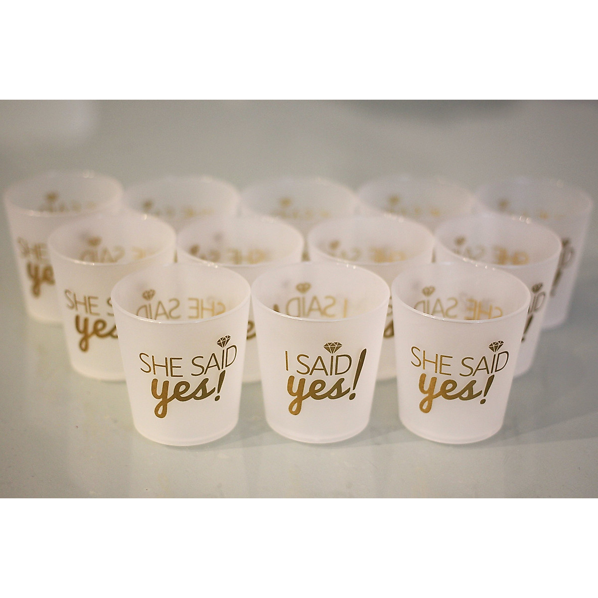 Breeze Moments Bridal 2oz. Shot Glasses, 'I Said Yes', 'She Said Yes', Frosted & Gold, 12-pack