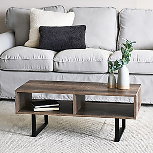 Household Essentials Jamestown TV Stand Coffee Table with Rectangular Storage Compartments Ashwood Rustic Wood Grain and Black Metal