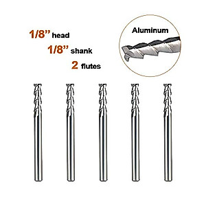 SpeTool 5Pcs 1/8 inch Aluminum End Mills 2 Flutes CNC Spiral Router Bits Non-Ferrous Metal Upcut 1-1/2 inches Long for Woodworking Cutting