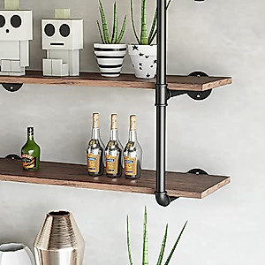 LBSLMJB Industrial Iron Pipe Shelving 5-Story Rustic Black DIY Open Pipe Shelves with Wood Planks Bookshelf, Wall Mount Hanging Steampunk Storage Office Room Kitchen Shelves