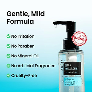 coxir ULTRA HYALURONIC CLEANSING OIL l Gentle Korean Facial Cleanser, Blackhead, Makeup Removal with Hyaluronic Acid, Plant-based oils, No Mineral Oil [5.07 Fl.oz(pack of 1)]