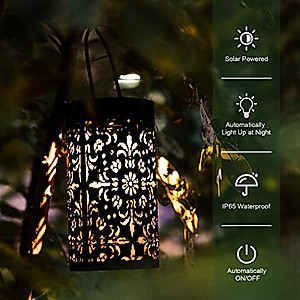 Sararoom 4 Packs Outdoor Solar Hanging Lantern, Decorative Retro Metal LED Lantern with Handle, IP65 Waterproof Dusk to Dawn Lantern for Table Garden Patio Yard Pathway Walkway Tree Fence,Retro