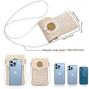 Soleebee Boho One Shoulder Crossbody Phone Bag Small Shoulder Bag Mini Wallet for Women Storage Bag Woven Leather Trim Phone Bag Compatible with Multiple Phone Sizes, Beige daisies