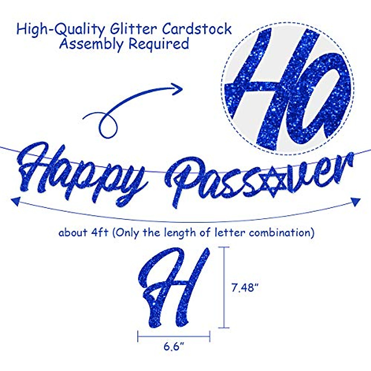 JOYMEMO Happy Passover Banner Glitter Passover Party Decorations - Bunting Garland with 8 Pesach Cutouts for Passover Seder, Jewish Holiday, Hanukkah Home Decor