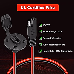 EXTRACTME 2 Pack SAE Connector Power Socket Sidewall Port, 10AWG Weatherproof SAE Quick Connect Solar Panel Flush Mount Connector Plug Cable with 2 SAE Adapter for Solar Generator Battery Charger