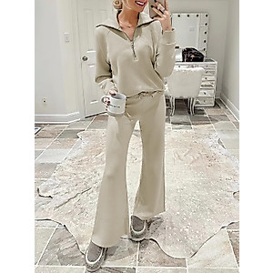ANRABESS Women 2 Piece Outfits Sweatsuit Oversized Sweatshirt Sweatpants Tracksuit Sweat Lounge Matching Set 2024 Fall Trendy Light Khaki Medium