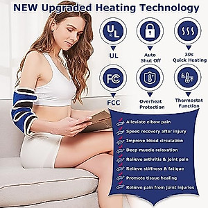 CAMECO 1 PACK Heated Elbow Brace for Tendonitis and Tennis Elbow, Elbow Heating Pad Wrap for Sprains, Arthritis Bursitis, Joint Pain Relief, Elbow Compression Sleeve | 10-90min Auto-Off | One Size