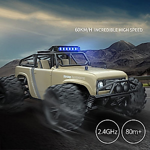 QIYHBVR 1:18 Scale Large RC Cars 50+ Kmh Speed - Boys Remote Control Car 4x4 Off Road Monster Truck Electric - Hobby Grade Toys Trucks for Kids and Adults - 2 Batteries + Connector for 70+ Min Play