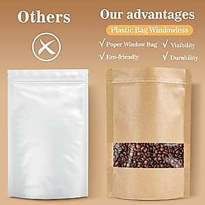 MAQIHAN 46 Stand Up Pouches Bags - 5.9"×8.6" Resealable Ziplock Kraft Paper Bags Window Food Packaging Homemade Bagel Bread Cookie Candy Tea Herb Spice Coffee Jerky Dog Treat Bags Small Business