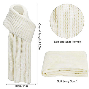 Hicdaw Womens Winter Hat Gloves Scarf Set, Beanie Hat Womens Winter Warm Sets Long Scarf Touchscreen Gloves with Fleece Lined Warm Knitted Hat White