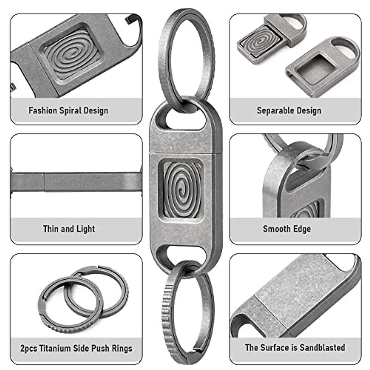 TISUR Quick Release Keychain,Titanium EDC Pull Apart Key Chain,Detachable Carabiner Keychain with 2pcs Titanium Key Rings