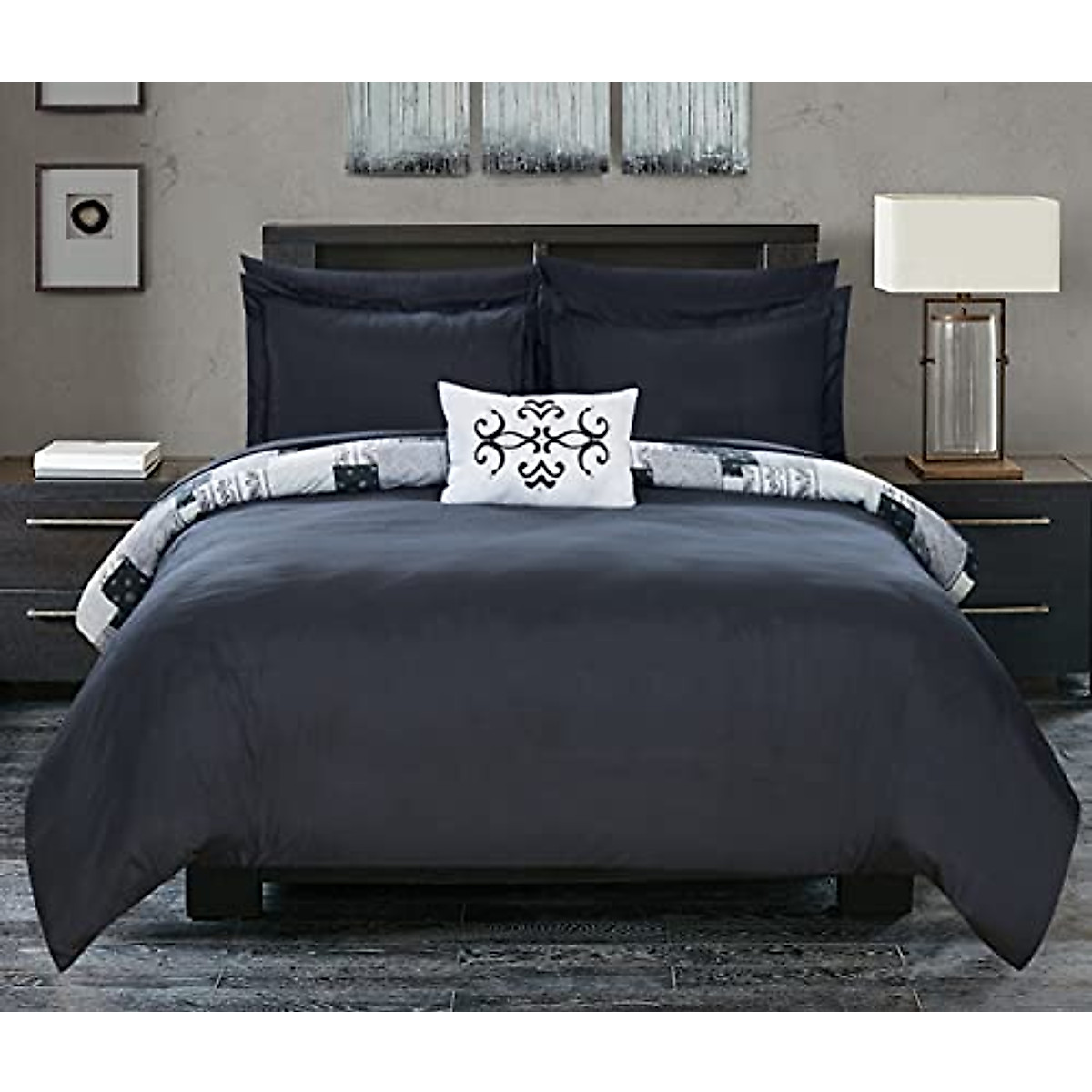 Chic Home Millennia 8 Piece Reversible Comforter Patchwork Bohemian Paisley Print Design Bed in a Bag-Sheet Set Pillowcases Decorative Pillow Shams Included, King, Black