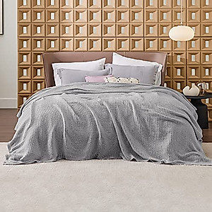Bedsure 100% Cotton Blankets Queen Size for Bed - 405GSM Waffle Weave Blankets for Summer, Cozy and Warm, Grey Soft Lightweight Woven Blankets for All Seasons, 90x90 inches