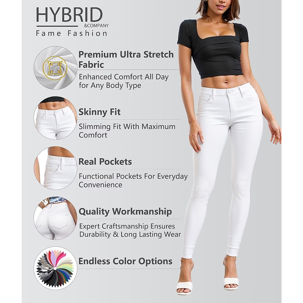 Hybrid & Company Womens Hyper Ultra Stretch Comfy Skinny Leg Work Casual Pants P44876SK White M