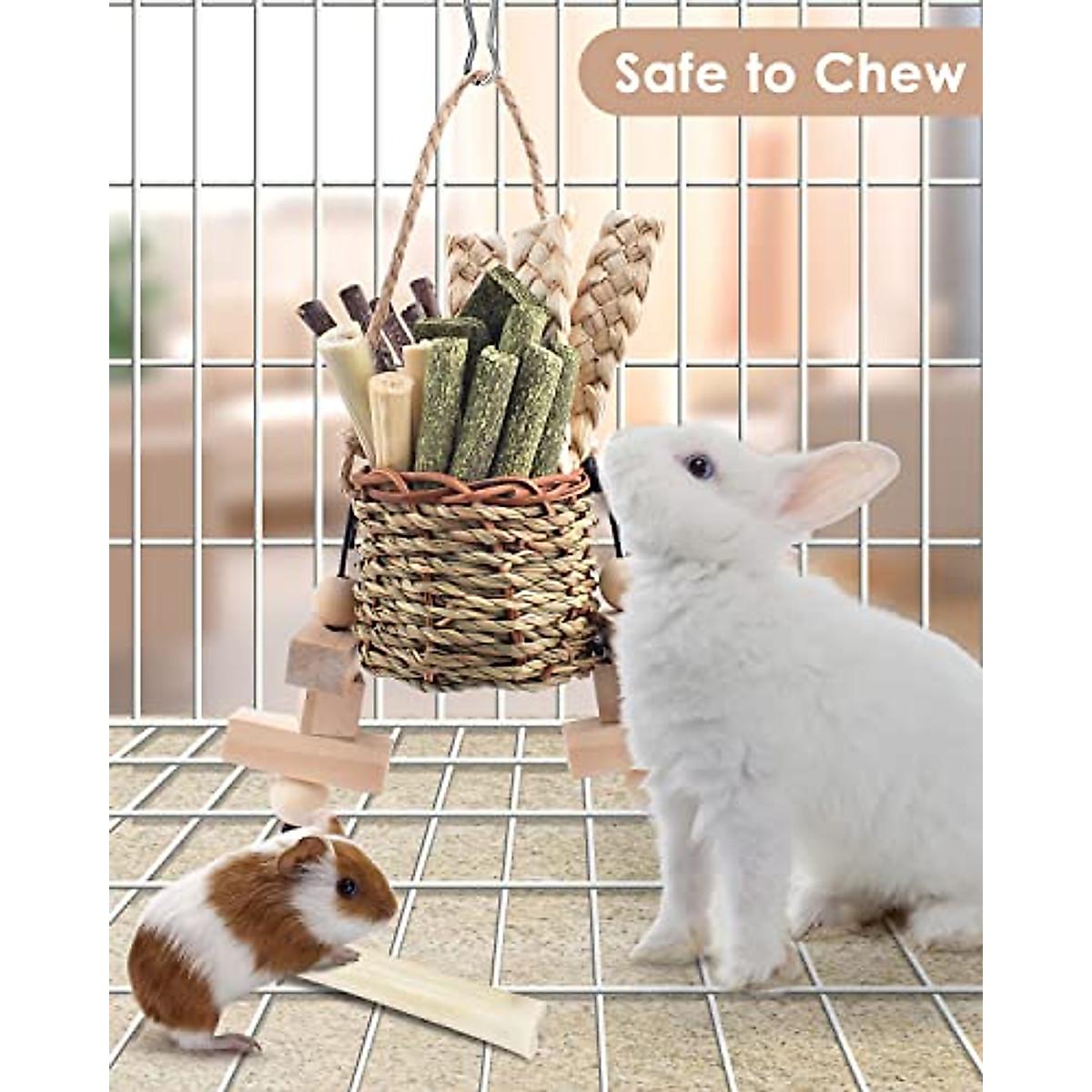 Bissap Rabbit Chew Toys, Natural Seagrass Hanging Basket Chews Water Plant Woven Bunny Chewing Treats for Guinea Pigs Chinchillas Hamsters Rats and Other Small Pets Teeth Grinding Toy