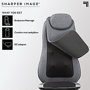 Sharper Image Smartsense Shiatsu Realtouch Massaging Chair Pad with Extra Cushion, Soothing Heat, 4 Deep Kneading Gel Nodes, Pain Relief for Neck, Back, Shoulders, Lumbar, Pressure Points Body Scan