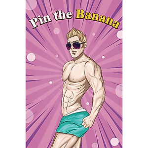 Bachelorette Party Games Pin the Banana on The Hunk Game with 72 Stickers Large Game Poster for Bridal Shower Games Bachelorette Party Games Girls Night Party Games