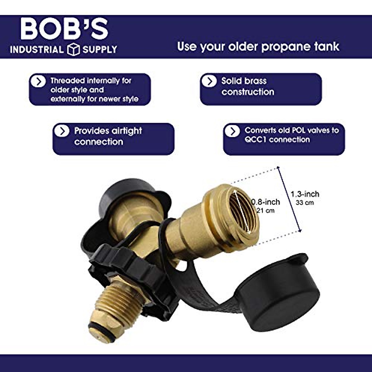 BISupply Propane Tank Adapter Converter - 2 Way Propane Y Splitter POL Propane Tank Fittings for POL and QCC1 Connection